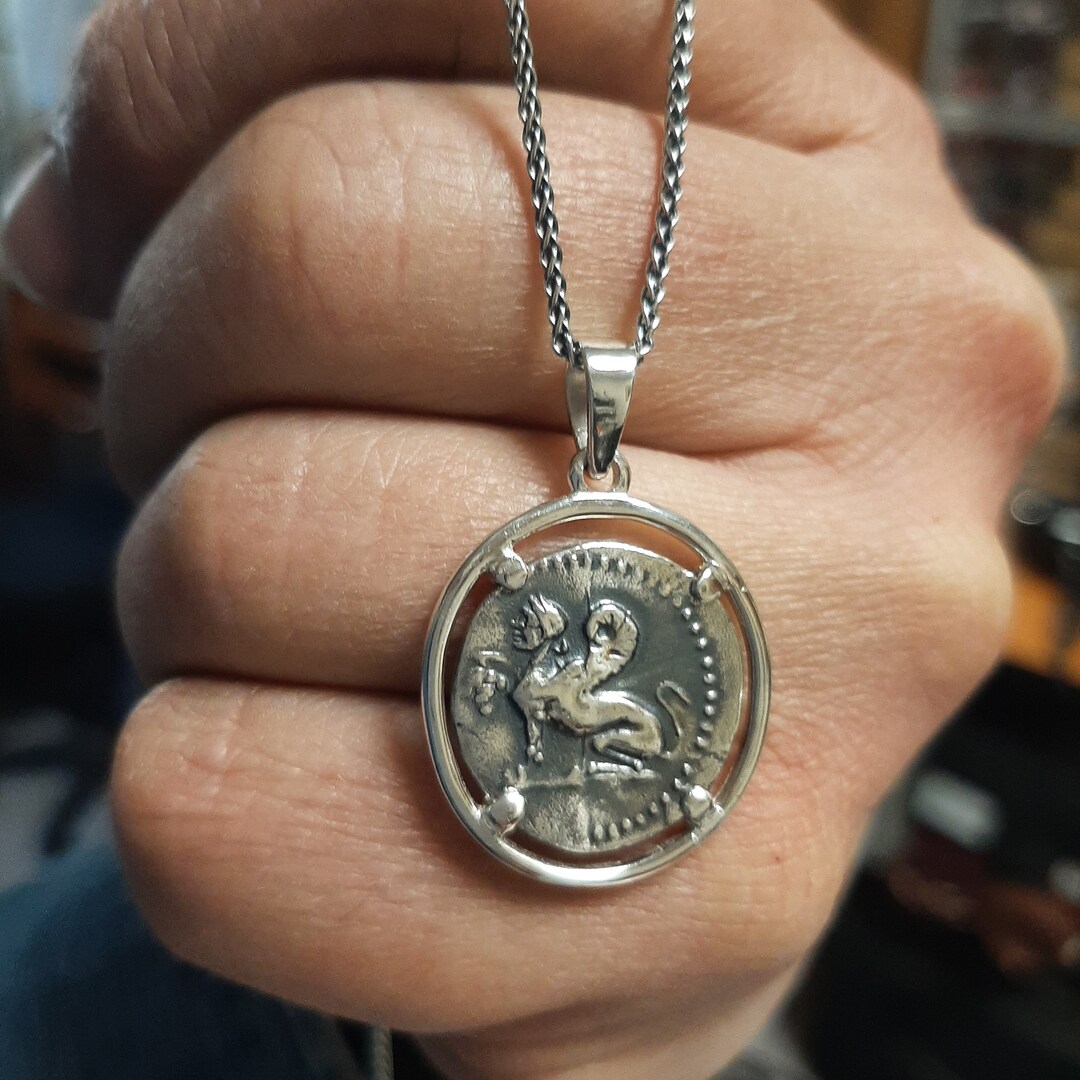 Sphinx Pendant: Chios Island Ancient Coin Replica, Sterling Silver ...