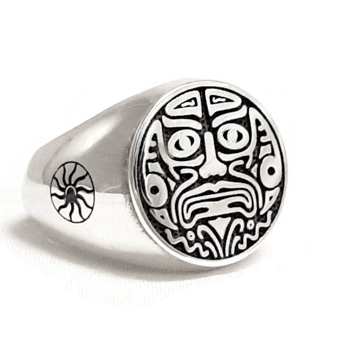 Azteken Sun Face Ring, Sterling Silberring, Herren Silberring, altes ...