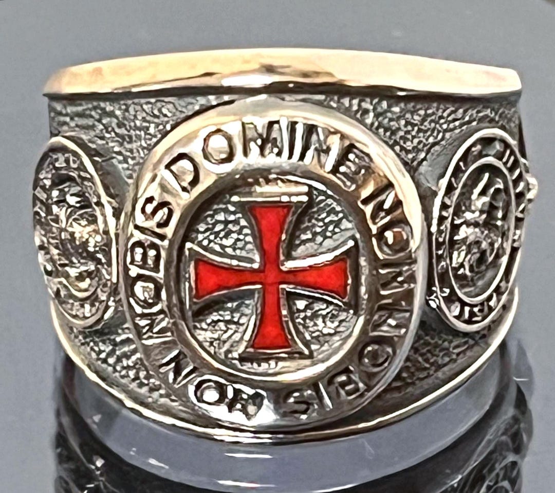 Anello con croce templare, anello da cavaliere Domine Non-Nobis, templo ...