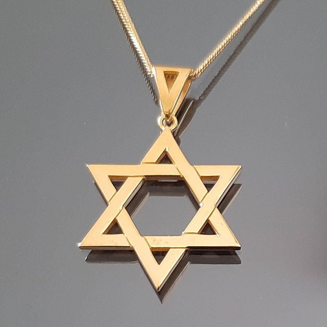 Jewish Star of David Pendant, Sterling Silver Gold Plated (30mm Large ...