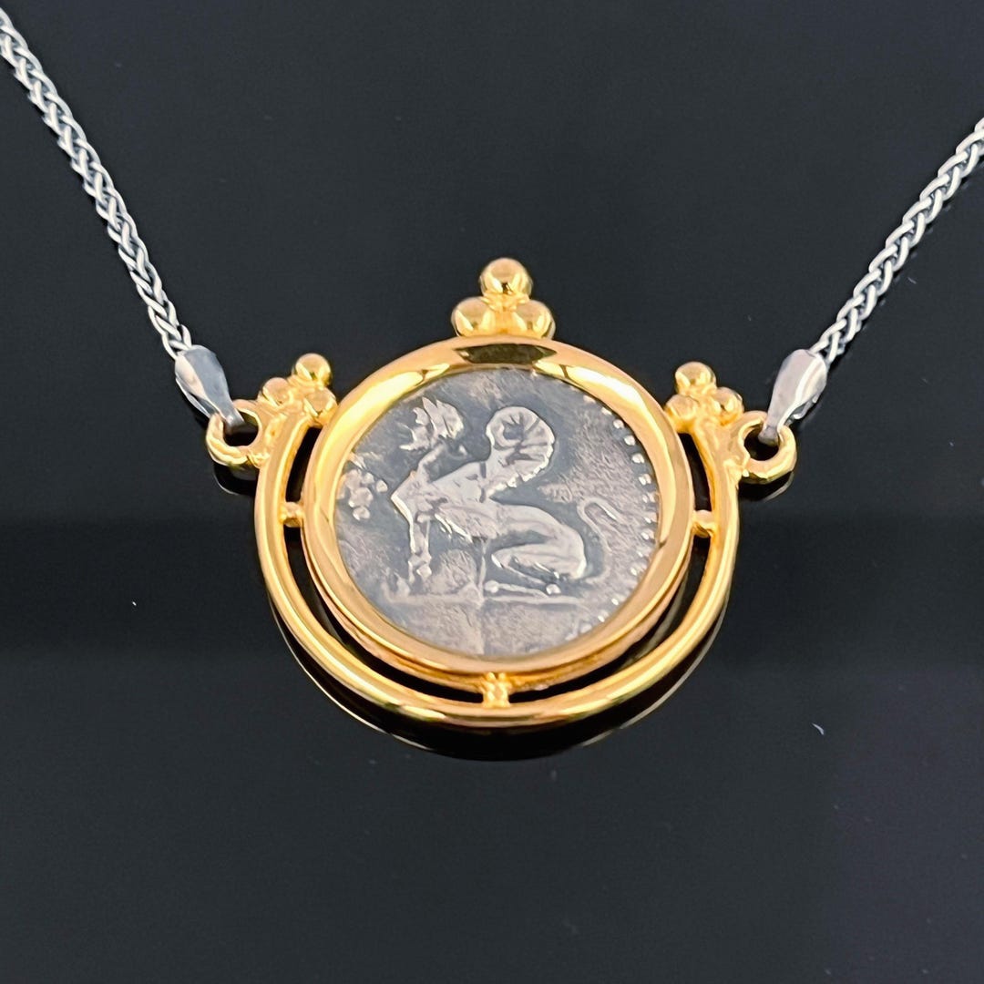 Sphinx Coin Necklace: Ancient Greek Chios Coin, Oxidized Sterling ...