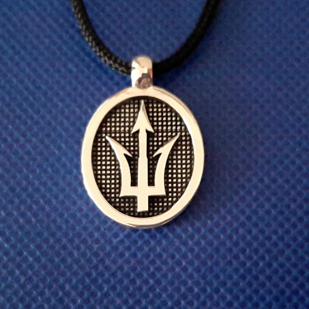 Poseidon's Trident Pendant, Oval Sterling Silver Pendant, Greek God of ...