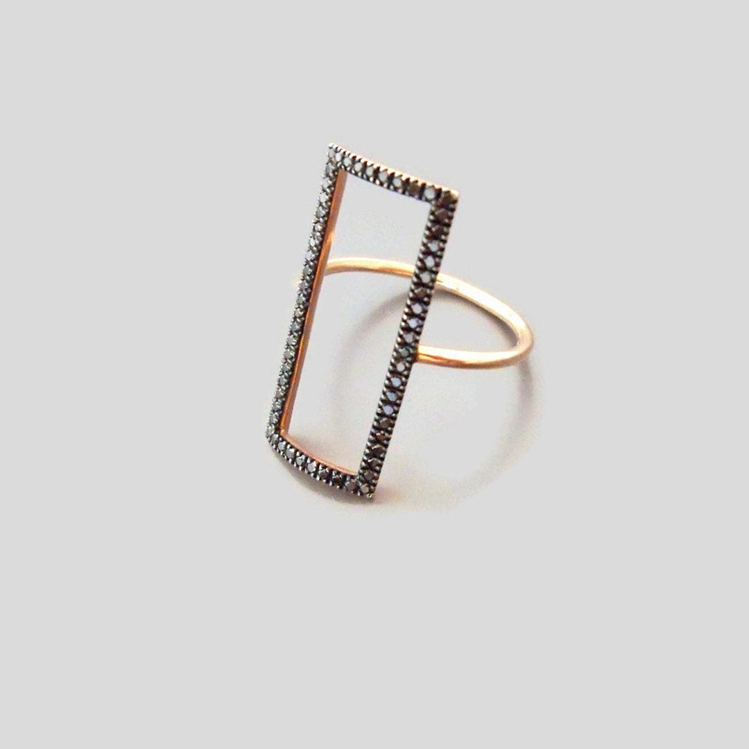 Black Diamonds Ring Parallelogram Diamond Ring Minimal Long - Etsy