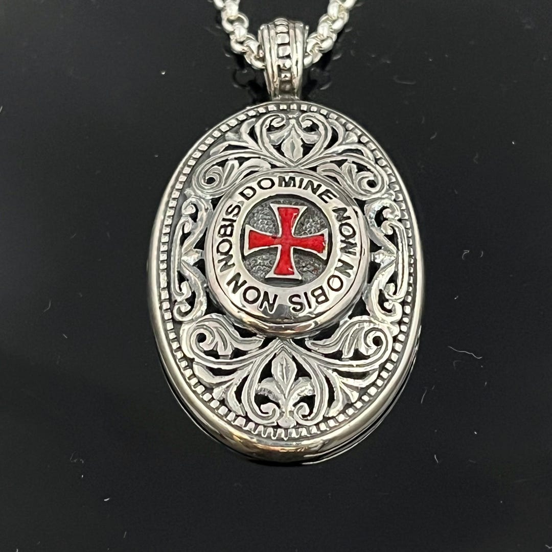 Sterling Silver Knight's Templar Cross Pendant: Red Enamel Domine Non ...