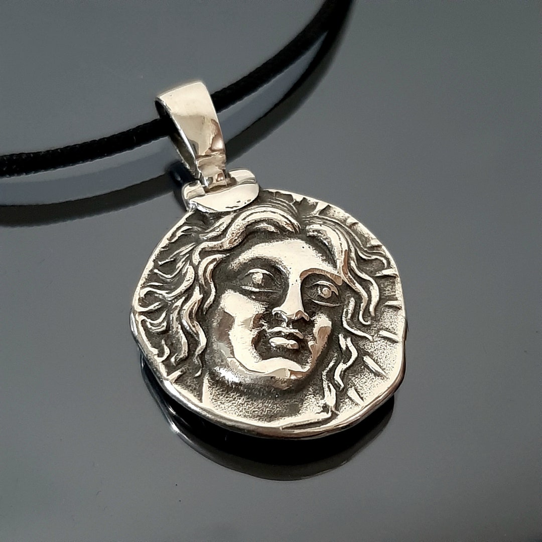 Sterling Silver Helios Coin Necklace: Rhodes Rose, Greek Mythology - Etsy