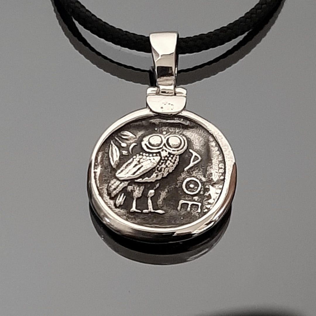 Athena Owl Coin Necklace: Sterling Silver Greek Mythology Pendant - Etsy