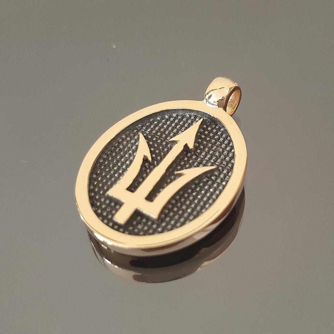 Solid Gold Trident Pendant Necklace: Handcrafted Greek God Neptune ...
