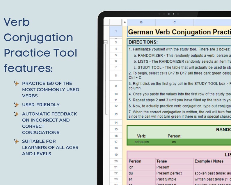 German Verb Conjugation Practice Tool - Etsy