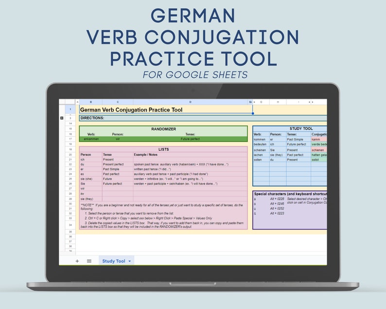 German Verb Conjugation Practice Tool - Etsy