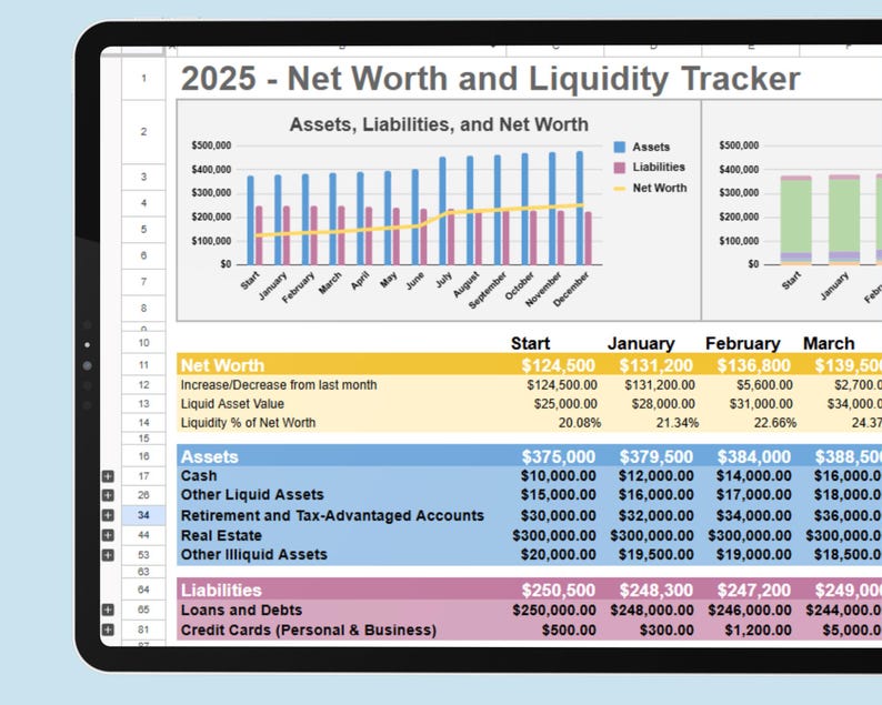 10-year Net Worth and Liquidity Tracker - Etsy