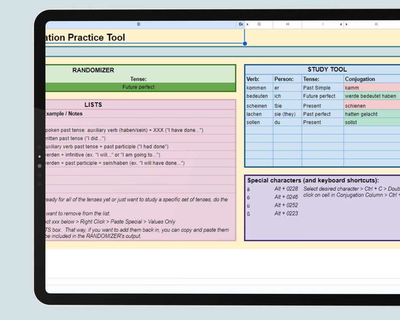 German Verb Conjugation Practice Tool - Etsy