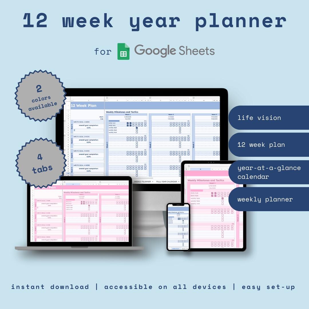 12 Week Year Planner - Etsy