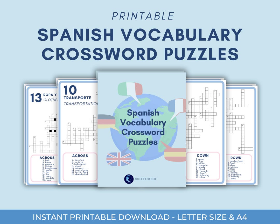 Spanish Crossword Puzzles PDF - Digital Download - Etsy