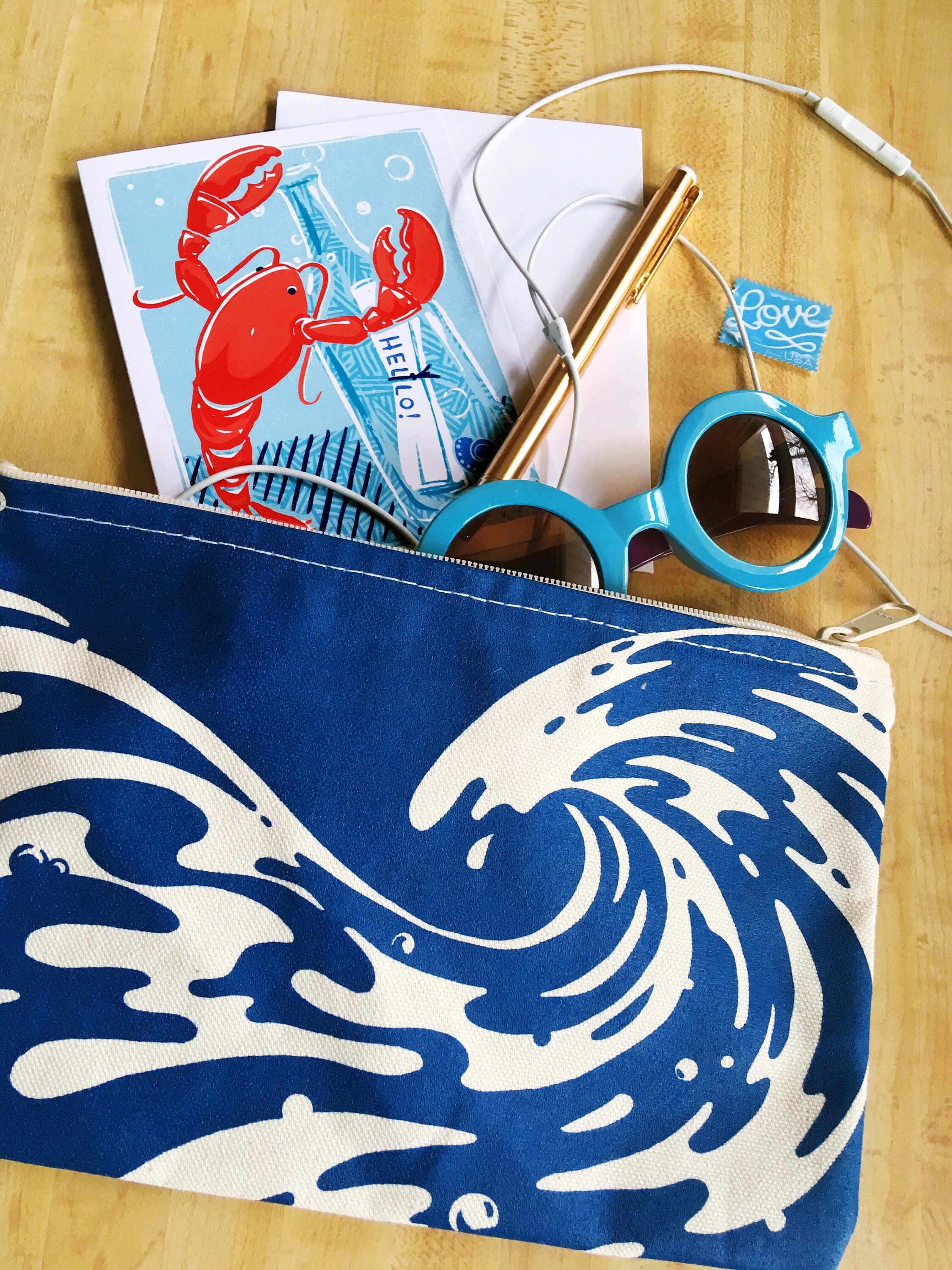 Tidal Wave Cotton Canvas Zip Pouch - Etsy