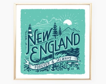 New England Poster | Etsy