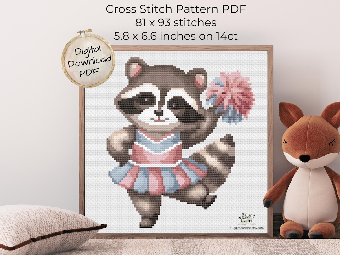 Cheerleader Cross Stitch Pattern: Raccoon Cheerleading Design, PDF ...