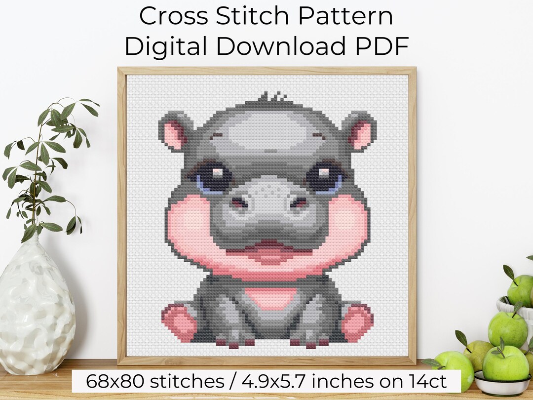 Baby Hippo Cross Stitch Pattern: Easy Animal Nursery Decor (PDF ...
