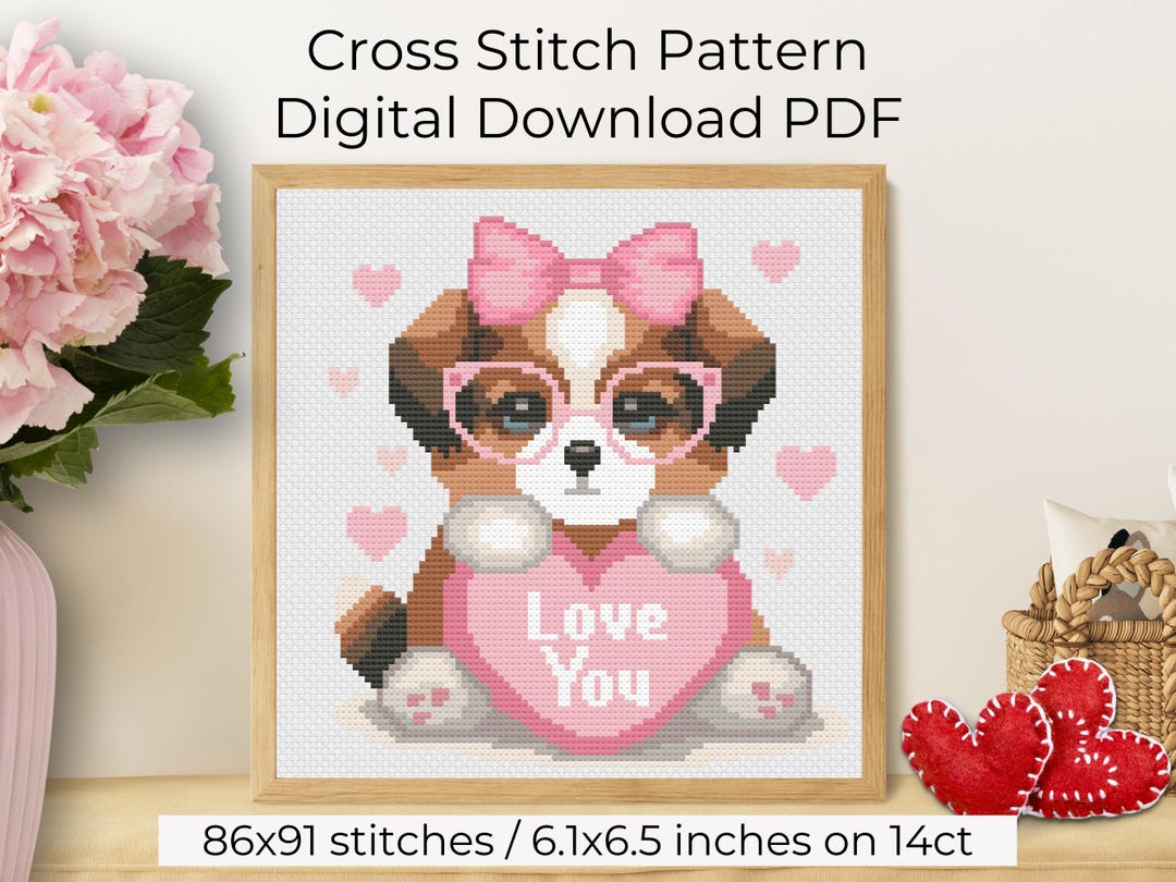 Valentine Counted Cross Stitch Pattern Chart PDF Digital Download, Cute ...