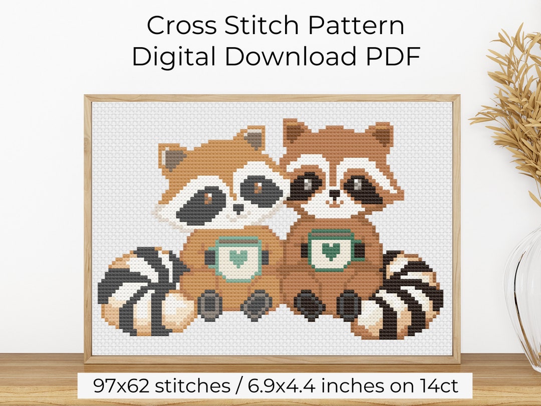 Raccoon Cross Stitch PDF Pattern Digital Download of Two Cute Raccoons ...