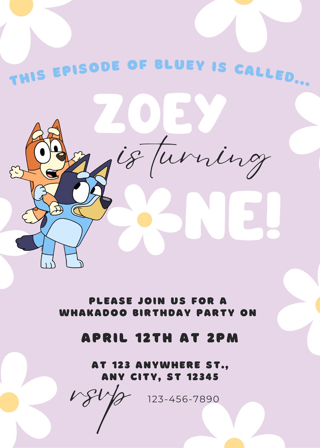 Bluey Daisies Birthday Digital Invitation| EDITABLE IN CANVA - Etsy