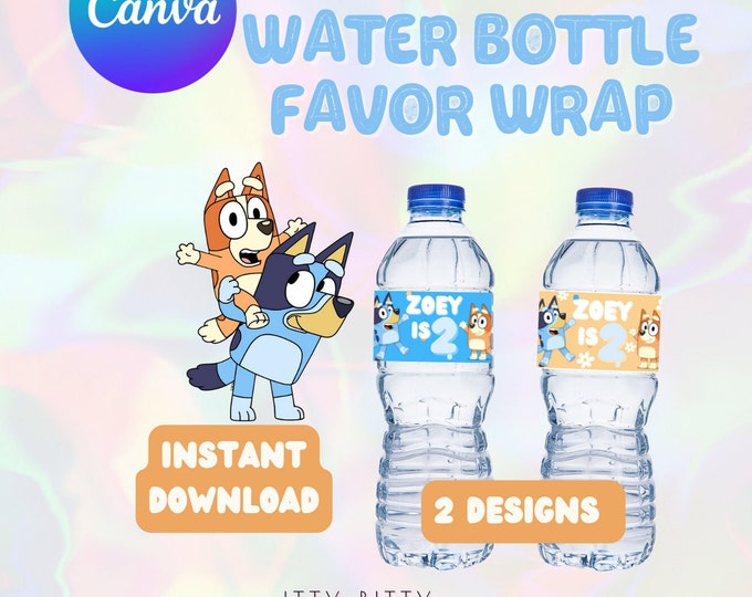 Party Favors, Bluey Water Labels, Blue Birthday, Blue Dog Water ...