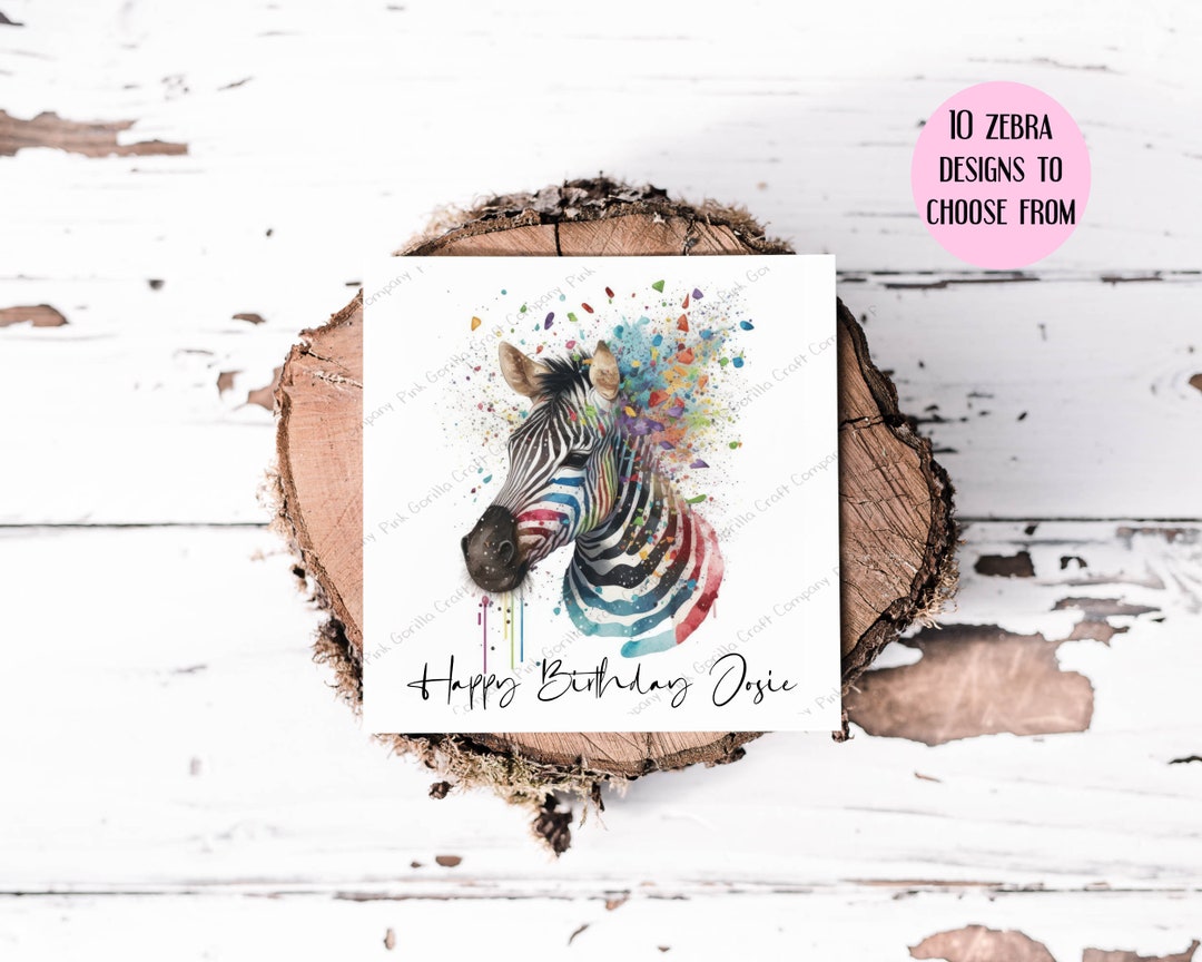 Zebra Birthday Card, Zebra Greeting Card, Zebra Birthday, Card for Her ...