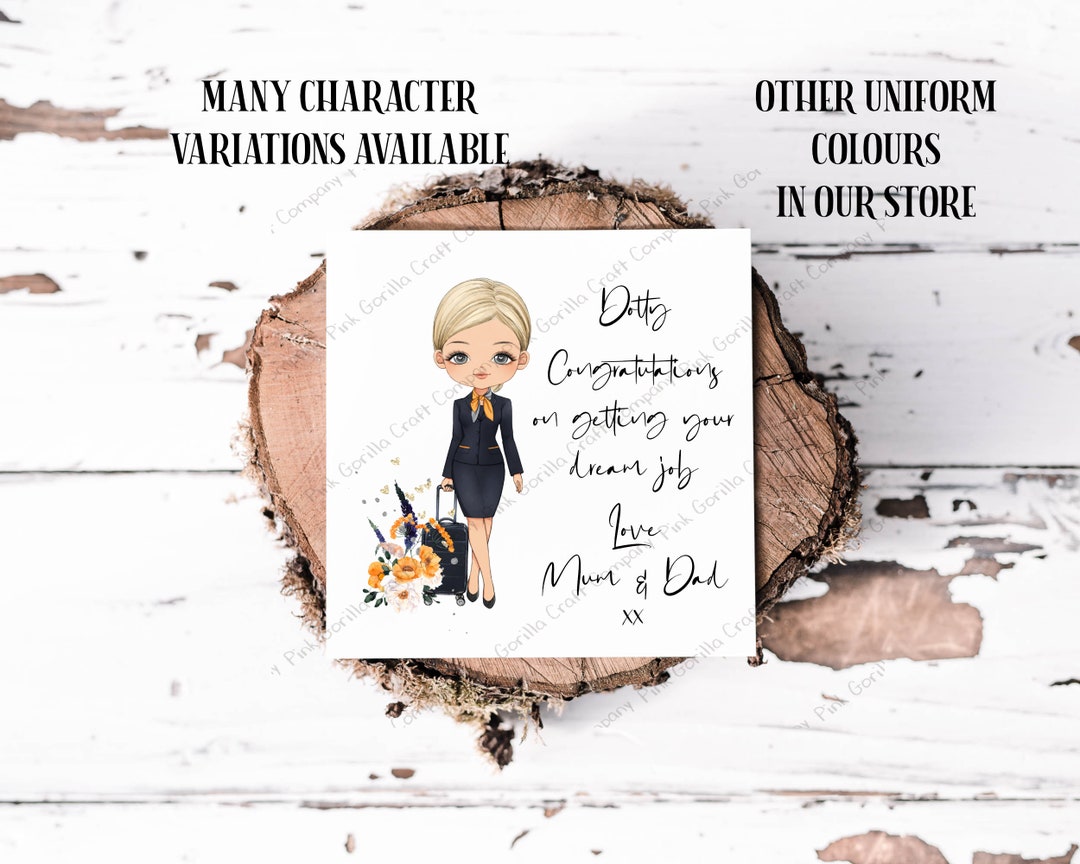 Flight Attendant, Air Hostess, Card for Flight Attendant, Card for Air ...