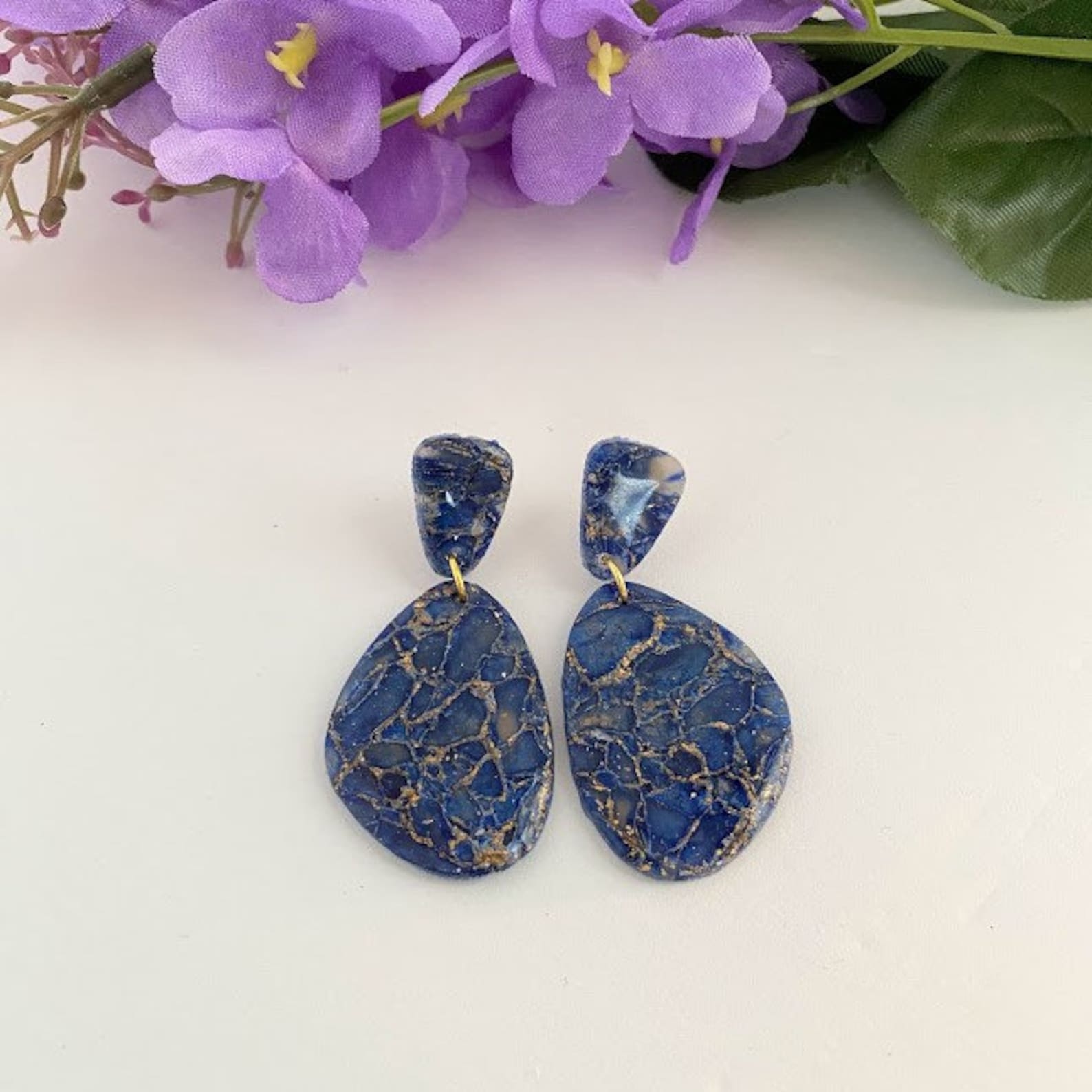 Sapphire Blue Faux Stone Polymer Clay Dangle Earrings - Etsy