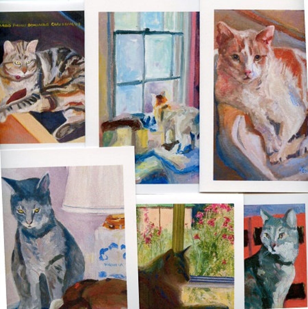 Cat Note Cards With Envelopes series 2. 6 Note Cards From Original Oil ...