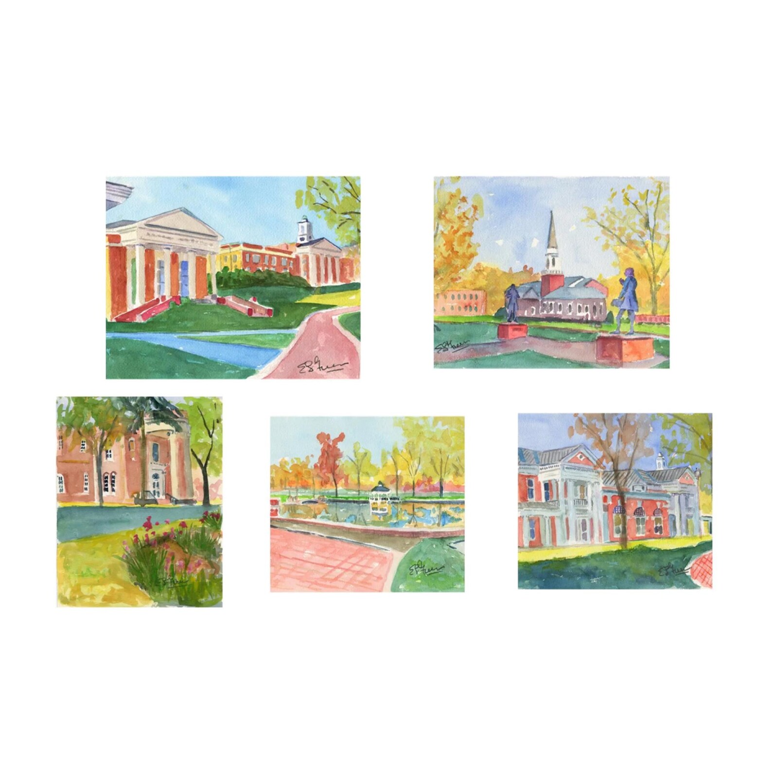 Watercolor Impressions of the Emory and Henry College Campus. Note ...
