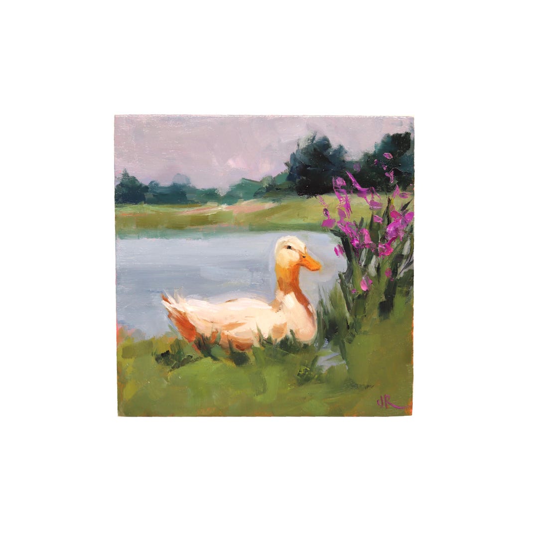 Duck in Landscape 7 | Original Oil Painting | 4”x4” Miniature Art ...