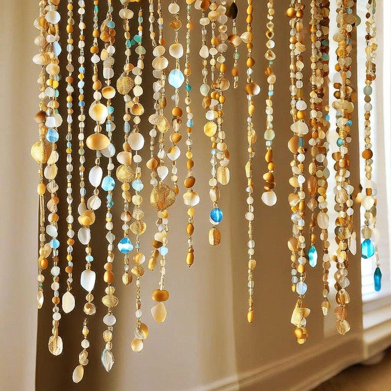 Beaded Curtain: Window, Door Bohemian Decor, Handmade, Glass Beads ...