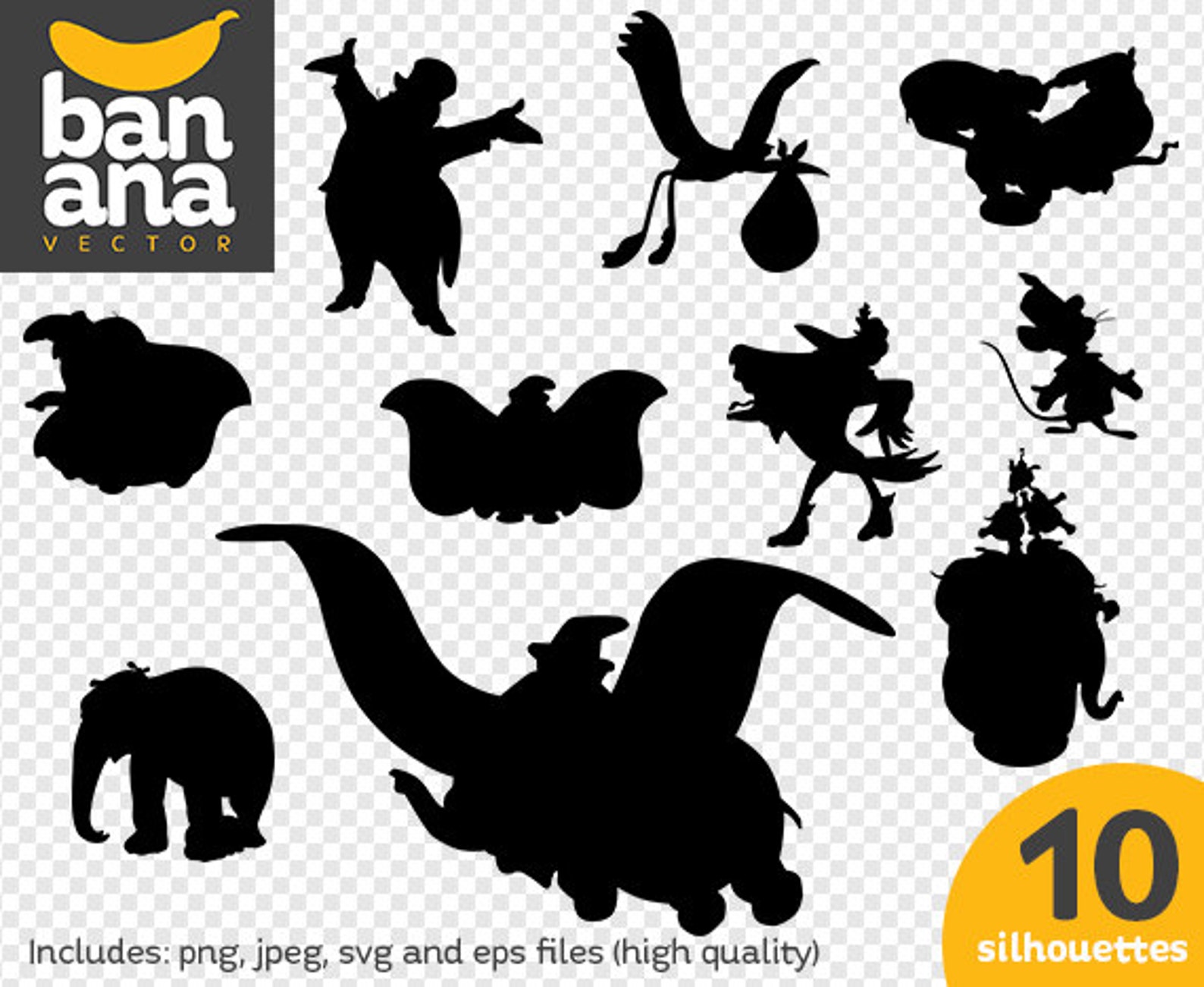 SALE Dumbo Silhouettes Png Jpg Svg Eps Files High Resolution - Etsy