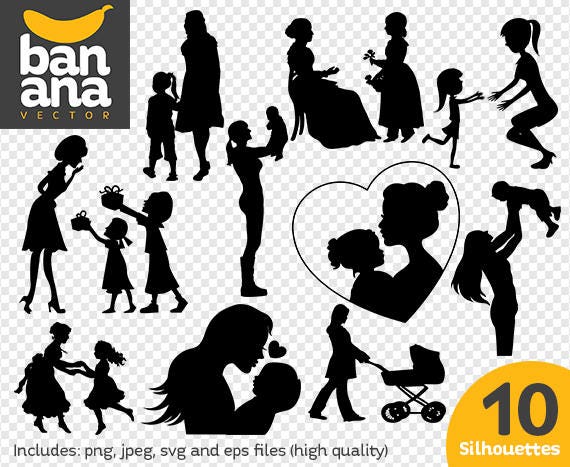 Mother's Day Silhouettes Clipart Png Jpg Svg Eps Files - Etsy