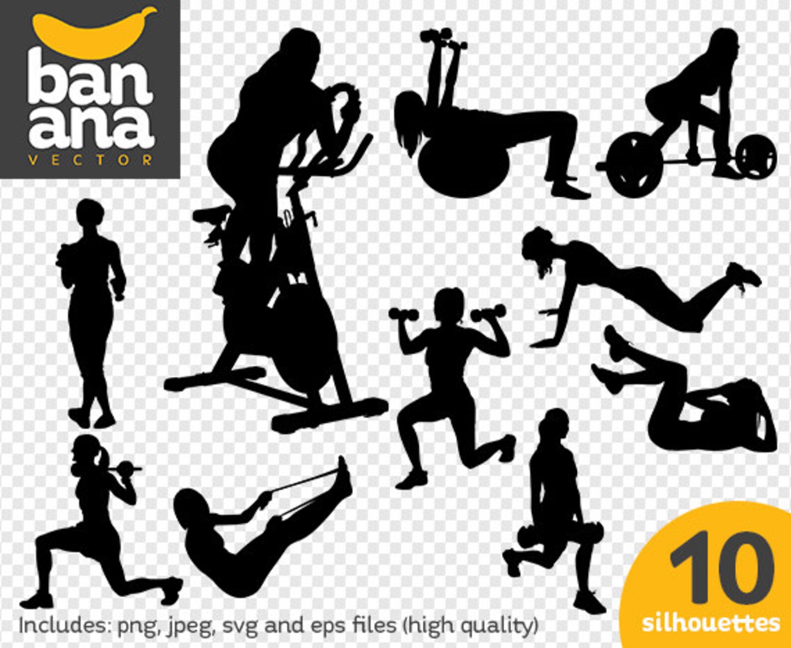 SALE Women Exercising 4 Silhouettes Png Jpg Svg Eps Files High ...