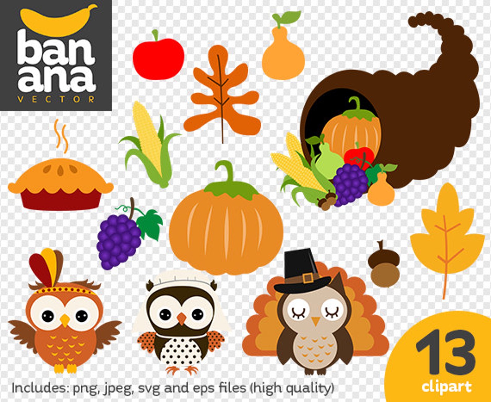 SALE Thanksgiving Owls Clipart Png Jpg Svg Eps Files High | Etsy