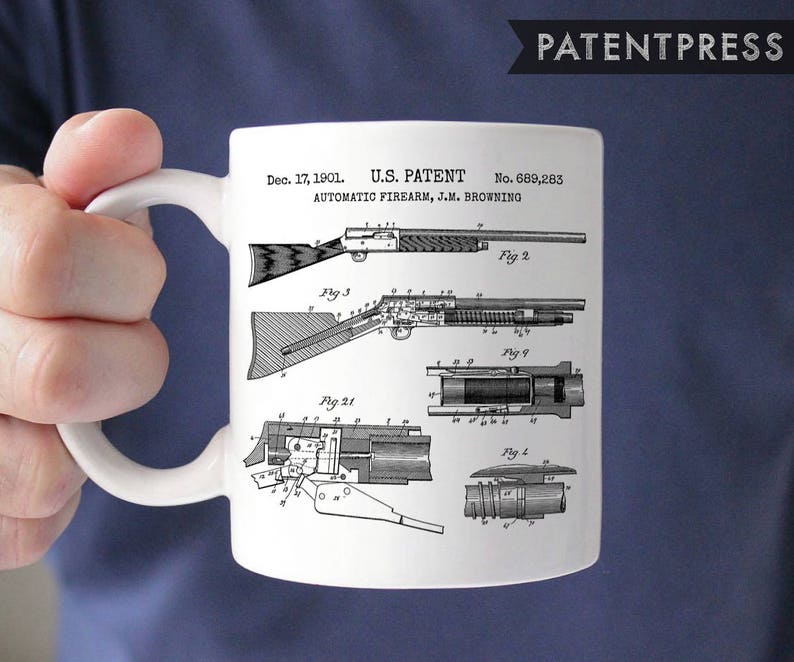 Rifle Mug, Gun Mug Gift for Gun Lover, Gun Gift, Browning Rifle Patent ...