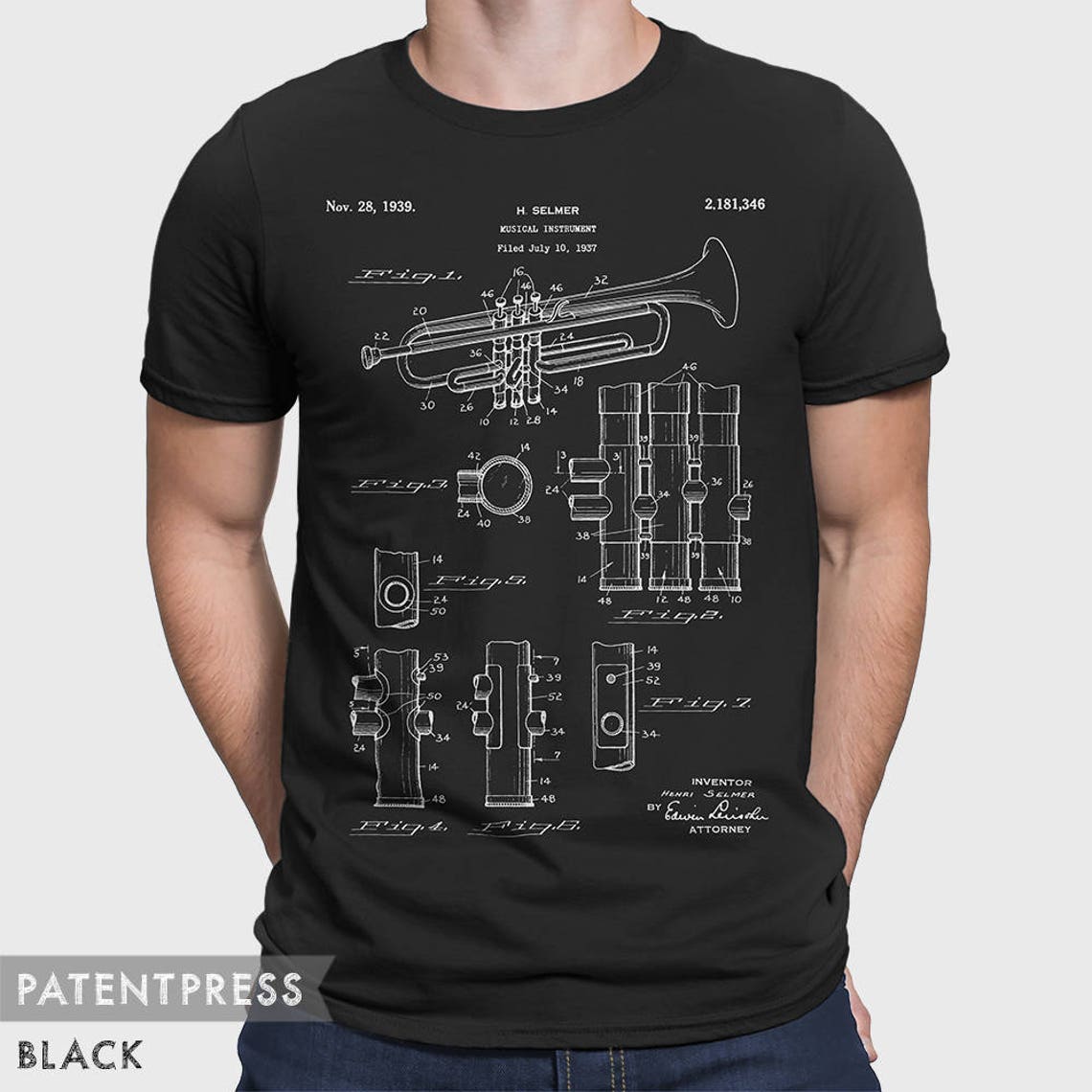 Trumpet T-Shirt Trumpet Patent T Shirt Trumpet Player Gift | Etsy