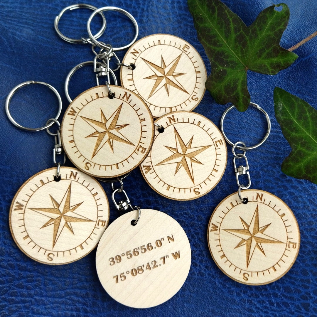 Compass Keychain With Your GPS Coordinates or Custom Text on the Back ...