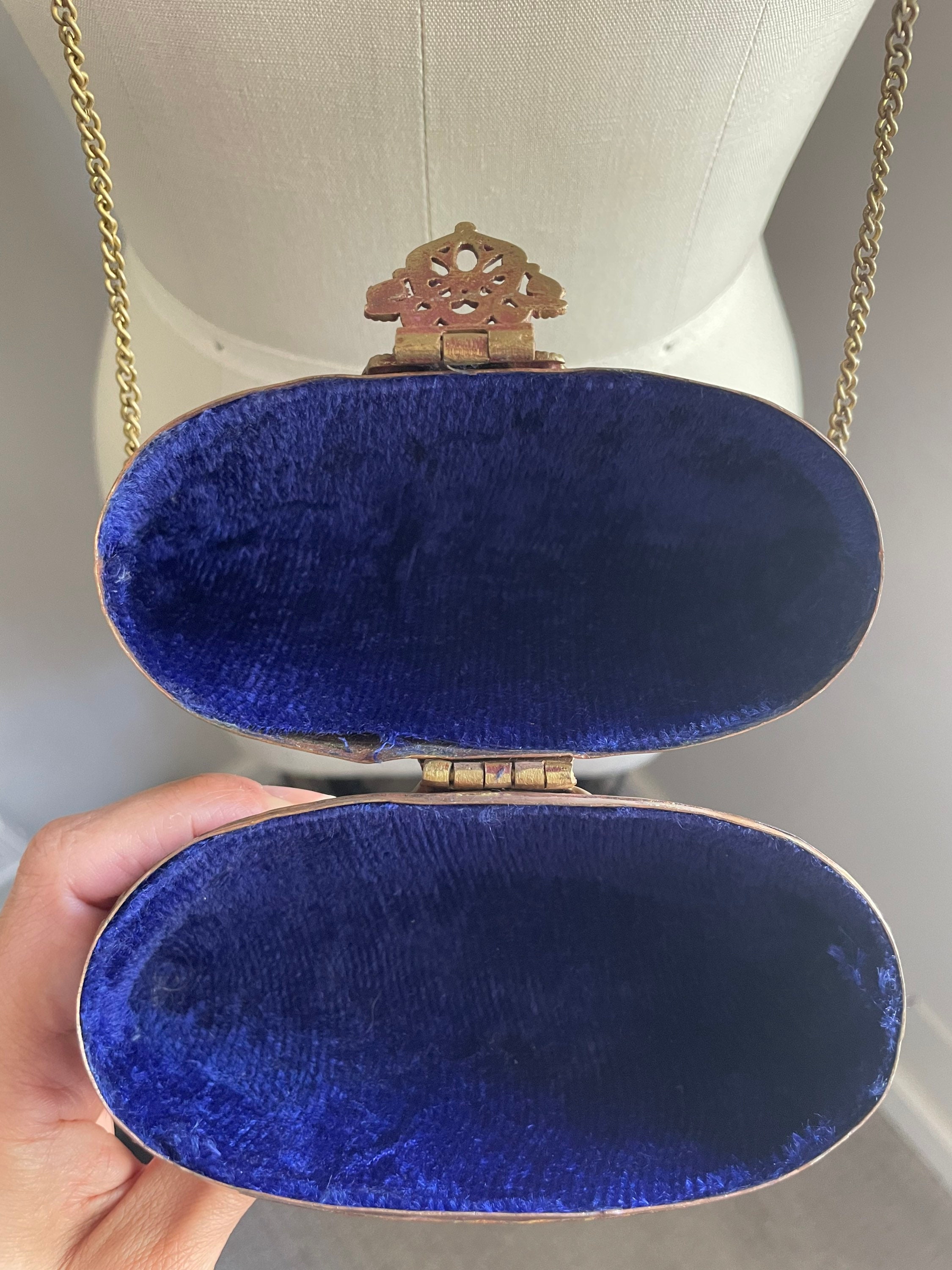 Vintage 1930’s Art Deco Silver Hand Chased Pillow Purse Cobalt Blue ...