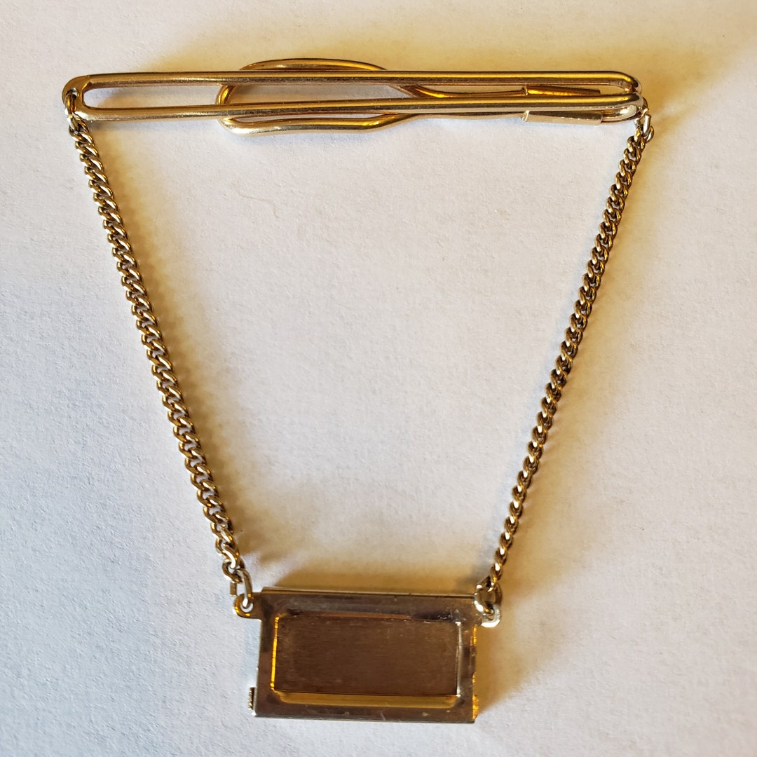 Vintage Swank Tie Bar With Chain and Dangling Initial or Placecard ...