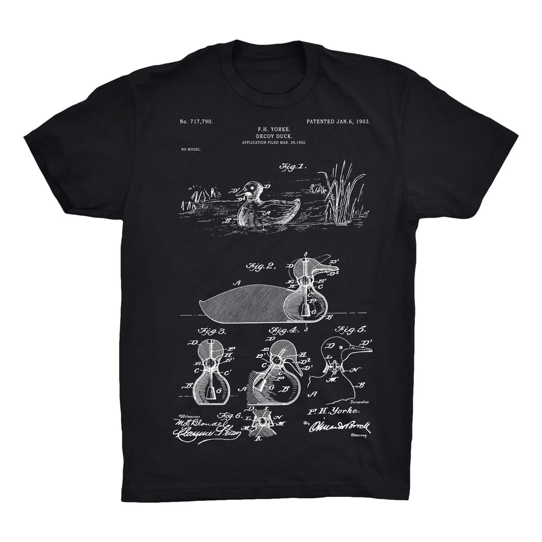 Decoy Duck Patent T-shirt on Black, Red, White or Gray - 100% Soft ...