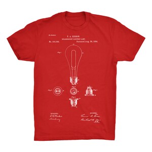 Edison Light Bulb Patent T-shirt on Black, Red, White or Gray - 100% ...