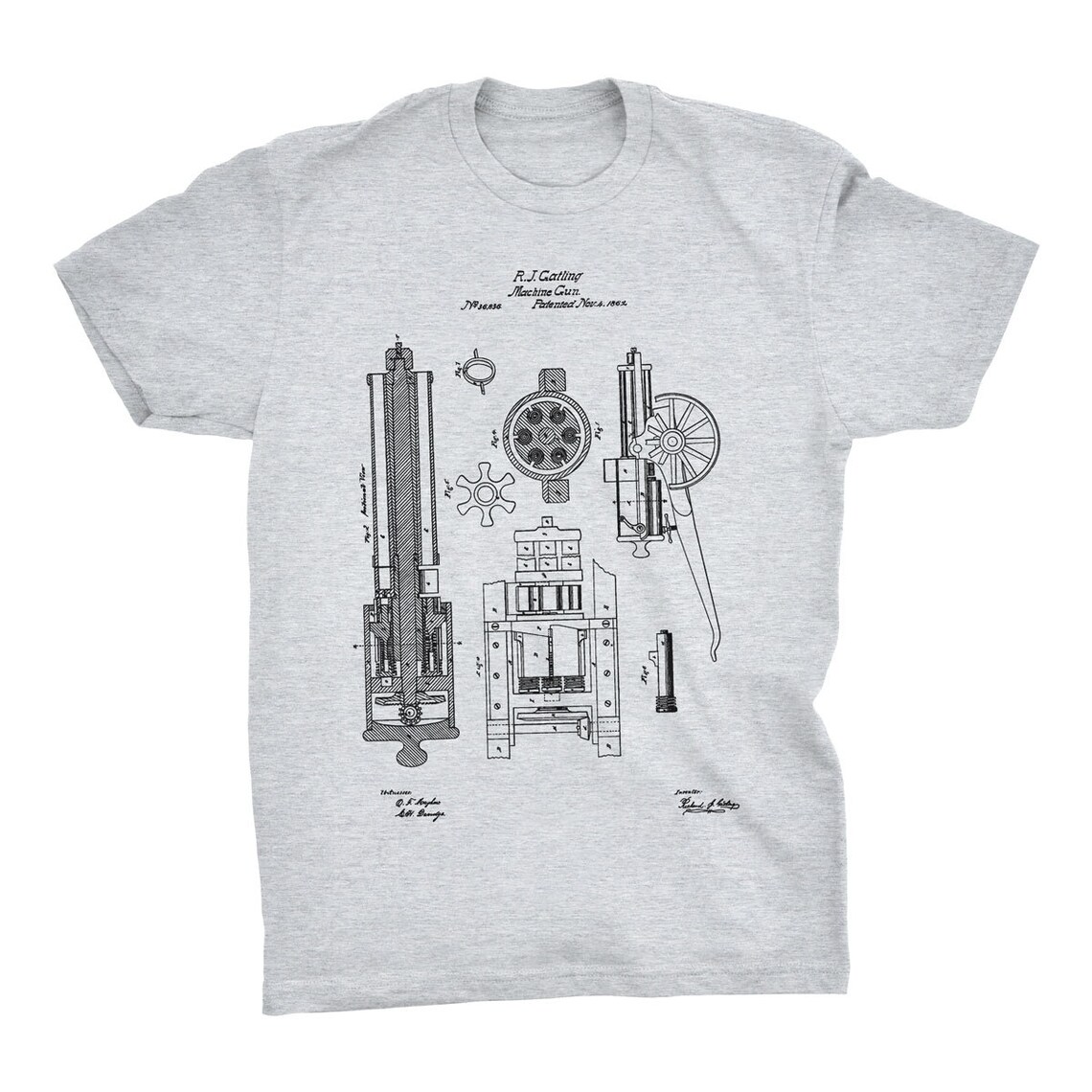 Machine Gun Patent T-shirt. Gatling Gun Blueprint Tee. Printed - Etsy