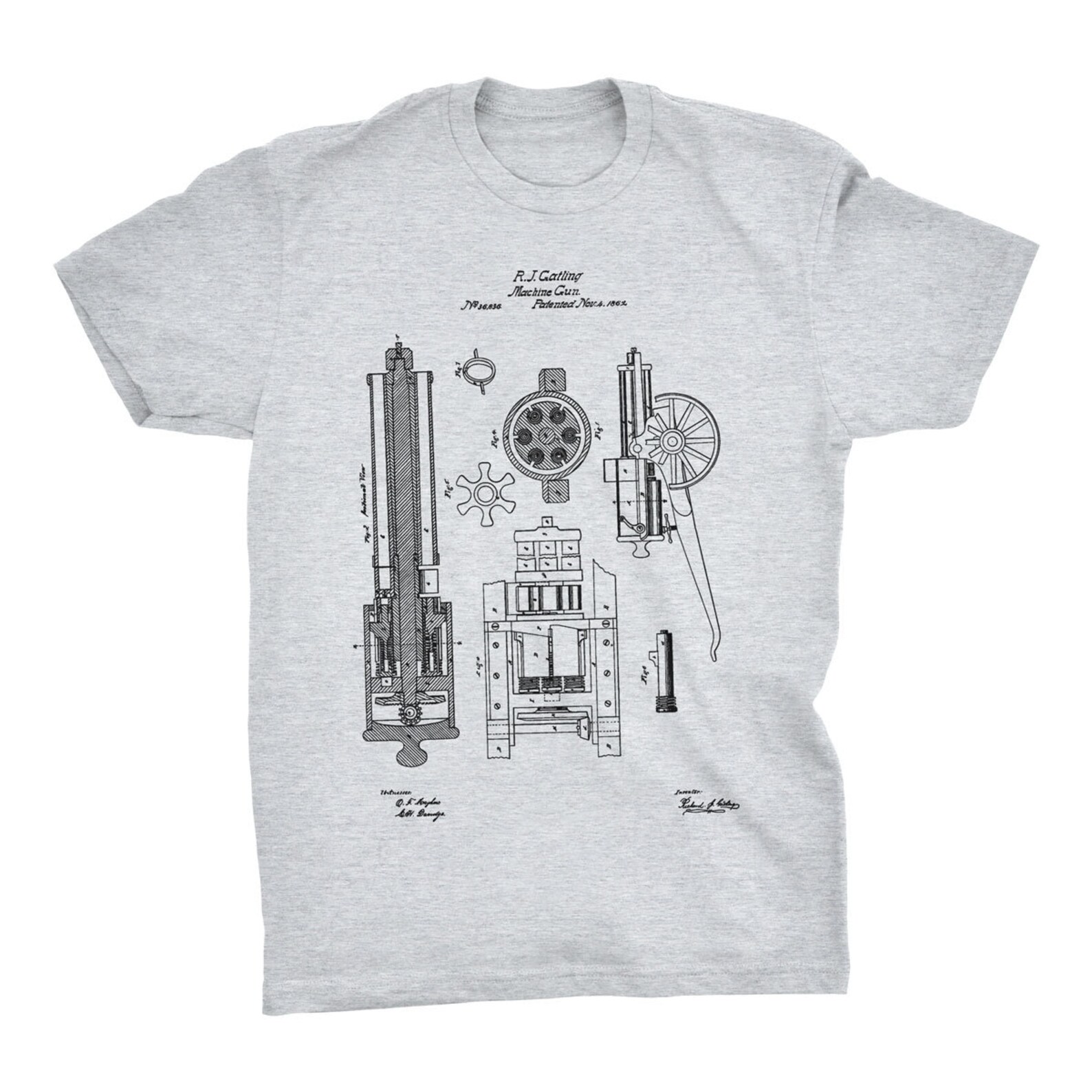 Machine Gun Patent T-shirt. Gatling Gun Blueprint Tee. Printed - Etsy