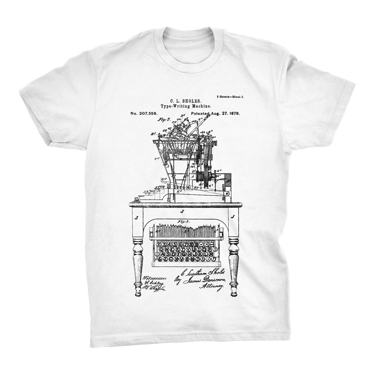 Typewriter Patent T-Shirt. Writer Gift. Qwerty Patent Tee. | Etsy