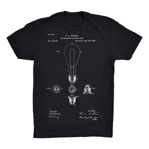Edison Light Bulb Patent T-shirt on Black, Red, White or Gray - 100% ...