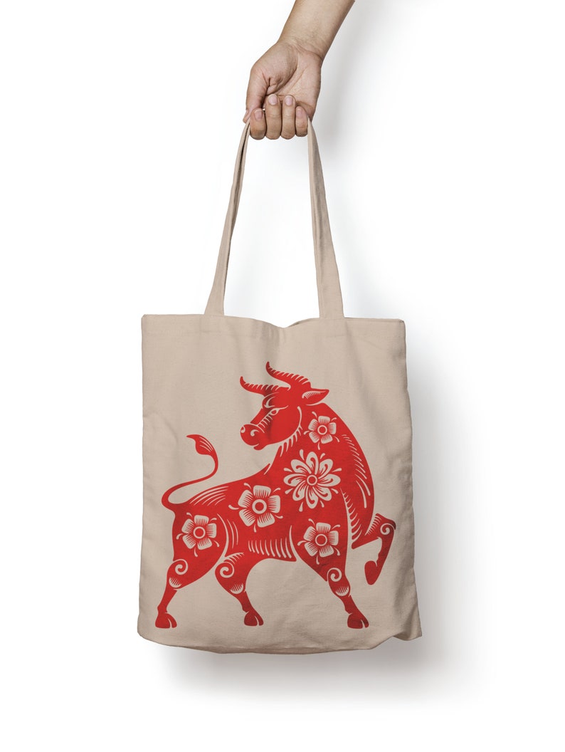 Year of the Ox Tote, 100% Cotton Fun Grocery Tote, Book Tote, Office ...