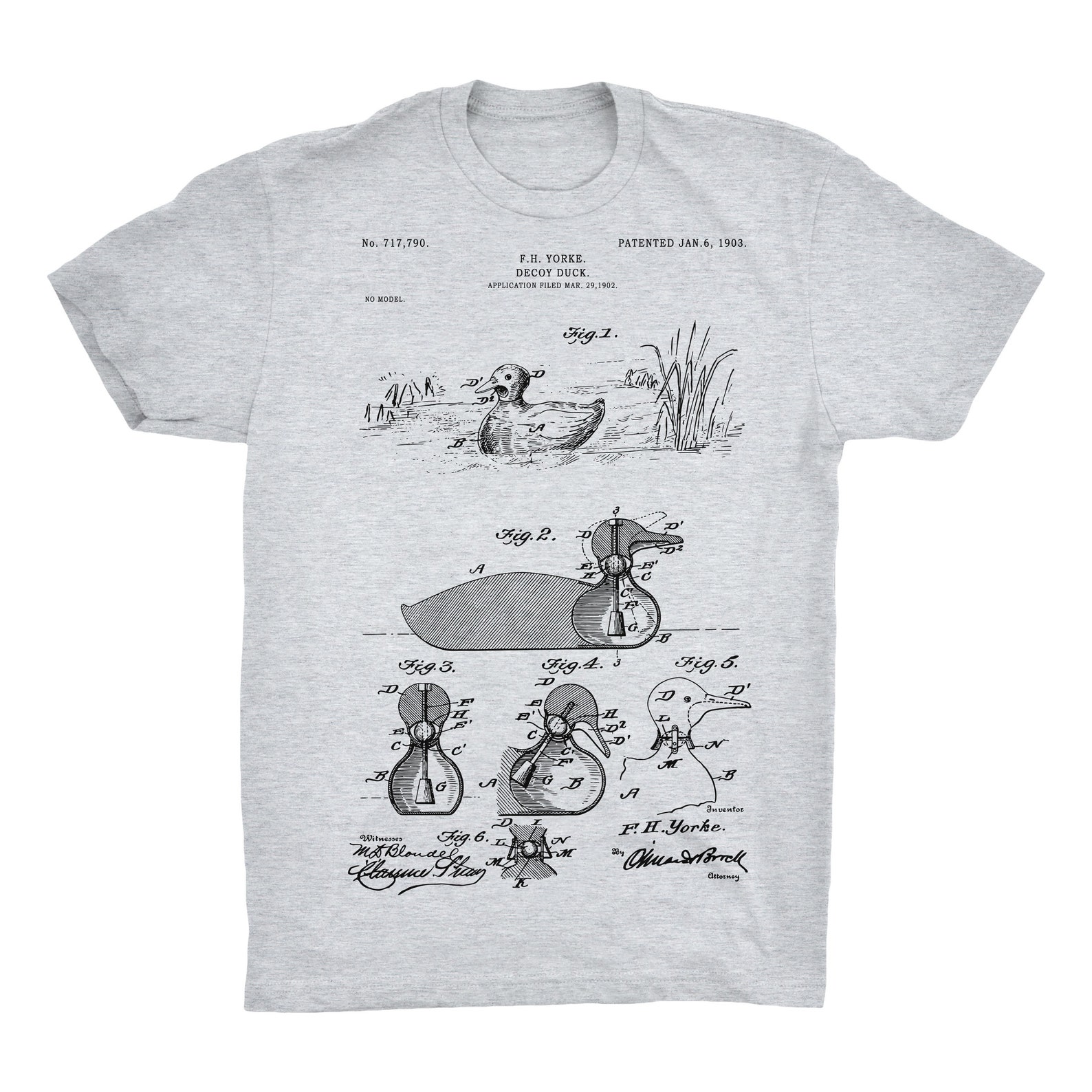 Decoy Duck Patent T-shirt on Black, Red, White or Gray - 100% Soft ...