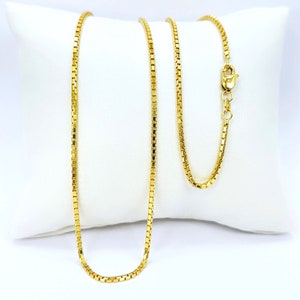22K Solid Yellow Gold Box Chain Necklace 17.75 in 1.5mm Genuine ...